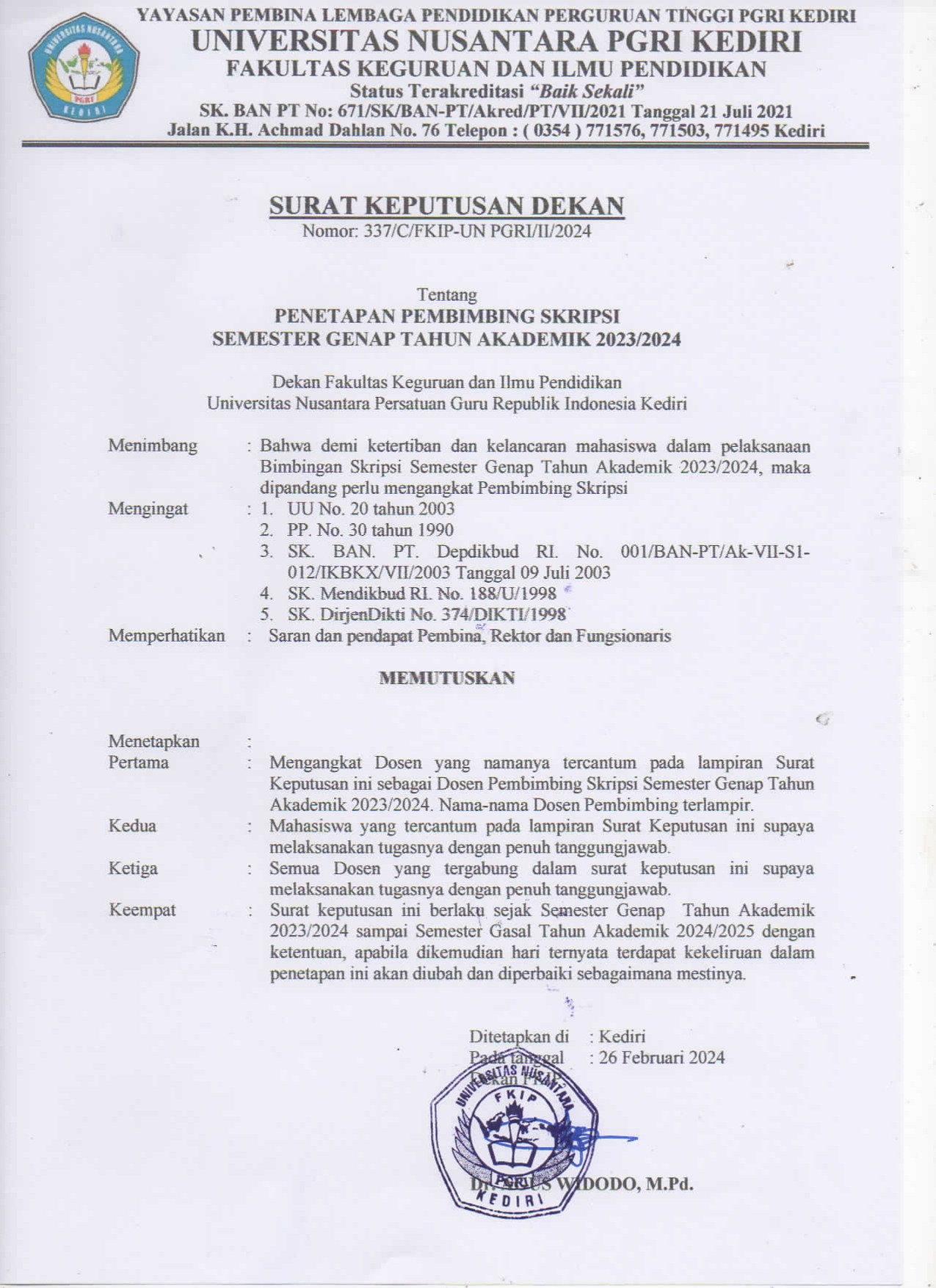 SK Bimbingan Skripsi Semester Genap 2023/2024 – Pendidikan Sejarah SK Bimbingan Skripsi Semester Genap 2023/2024 – Pendidikan Sejarah